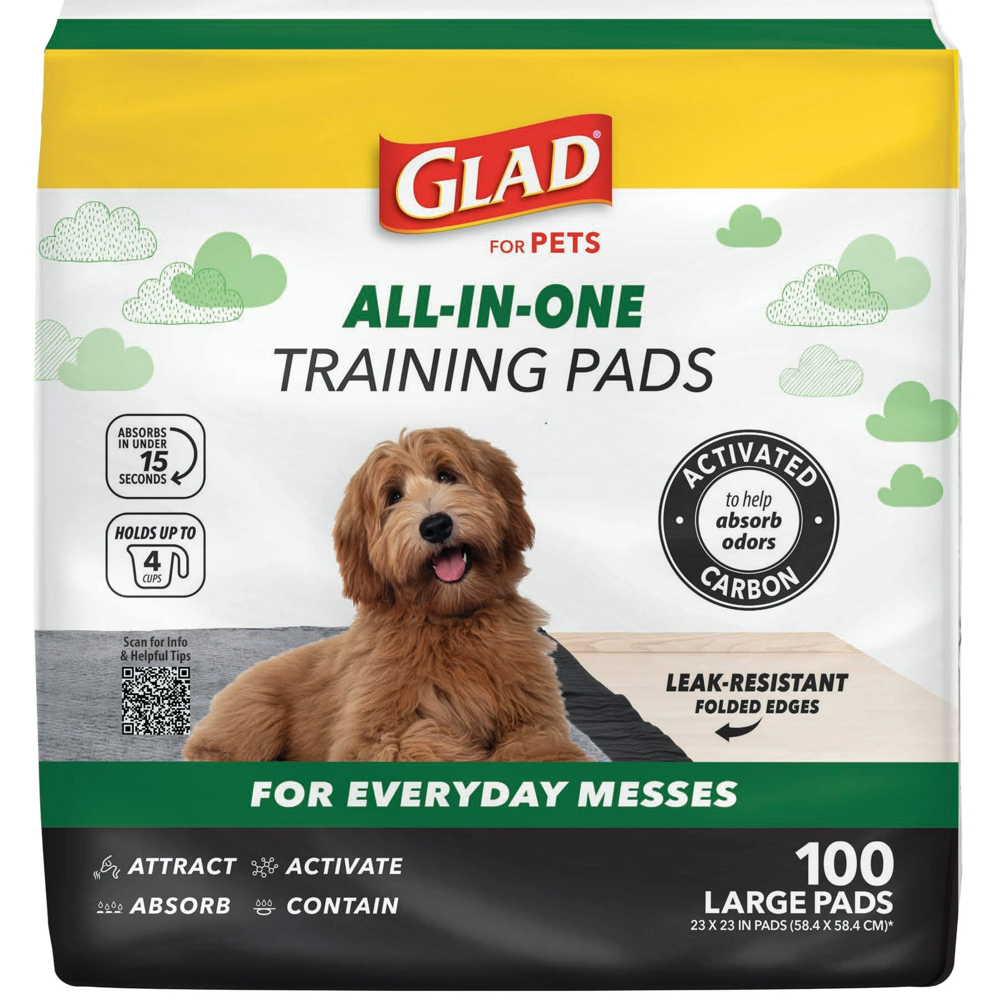 Glad Activated Charcoal Leak-Resistant Training Pads for Dogs, 23in x 23in, 100 Count - Walmart.com