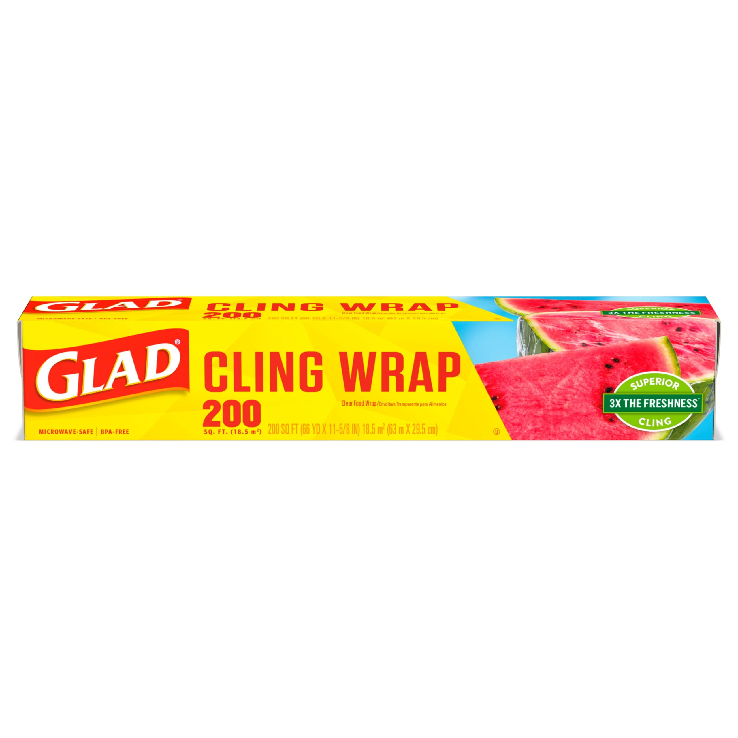 Glad Clingwrap Plastic Food Wrap - 200 Sq Ft Roll, Sticks, Seals ...