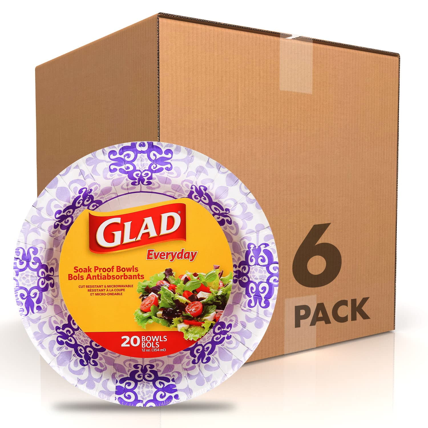 Glad Disposable Paper Bowls With Purple AFN1Victorian Design, 20 Count ...