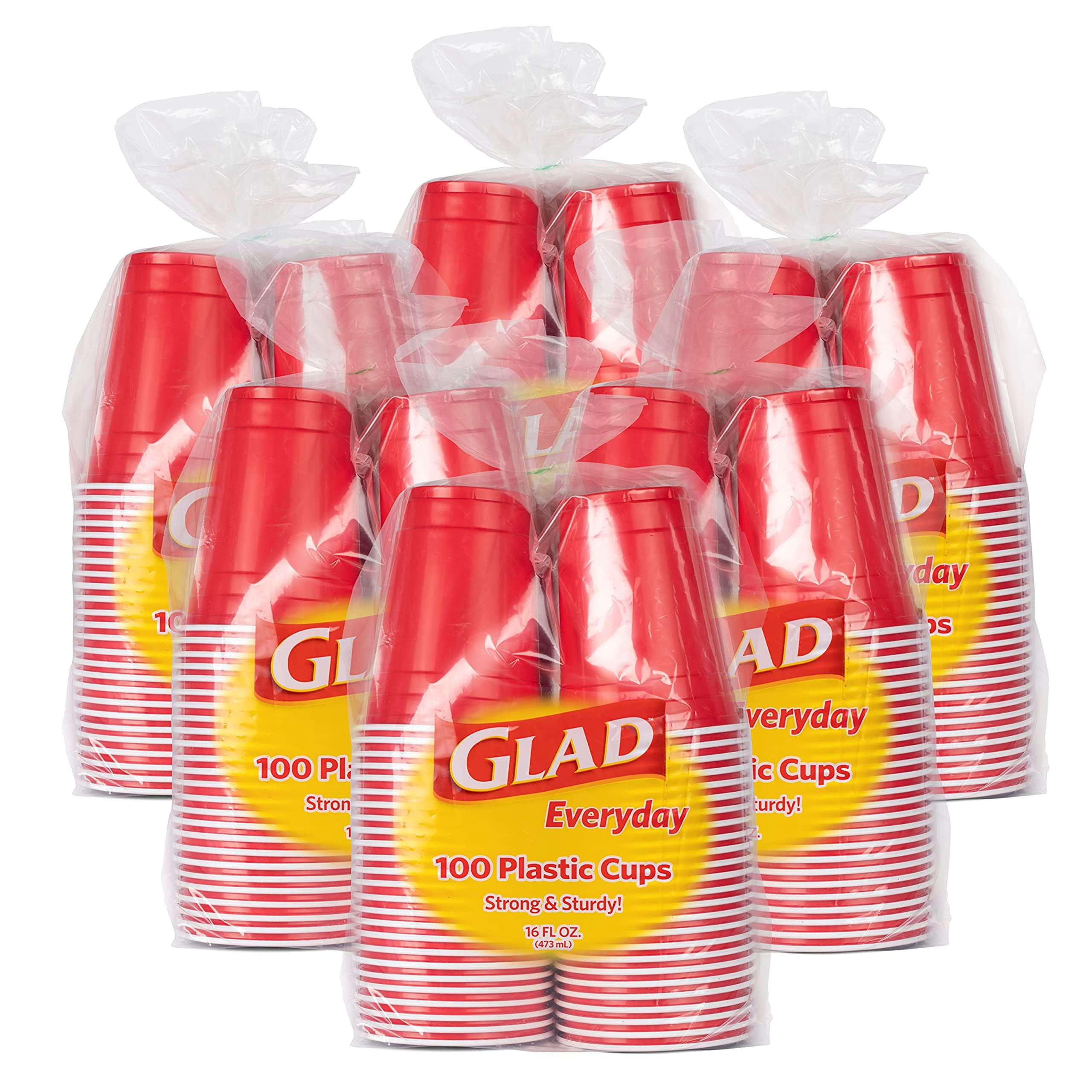 Glad Disposable Red Plastic Cups For Everyday Use, 16 Oz | 100 Plastic ...