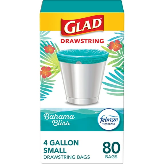 Glad Odorshield Small Drawstring Trash Bags, 4 Gallon, Teal, Febreze ...