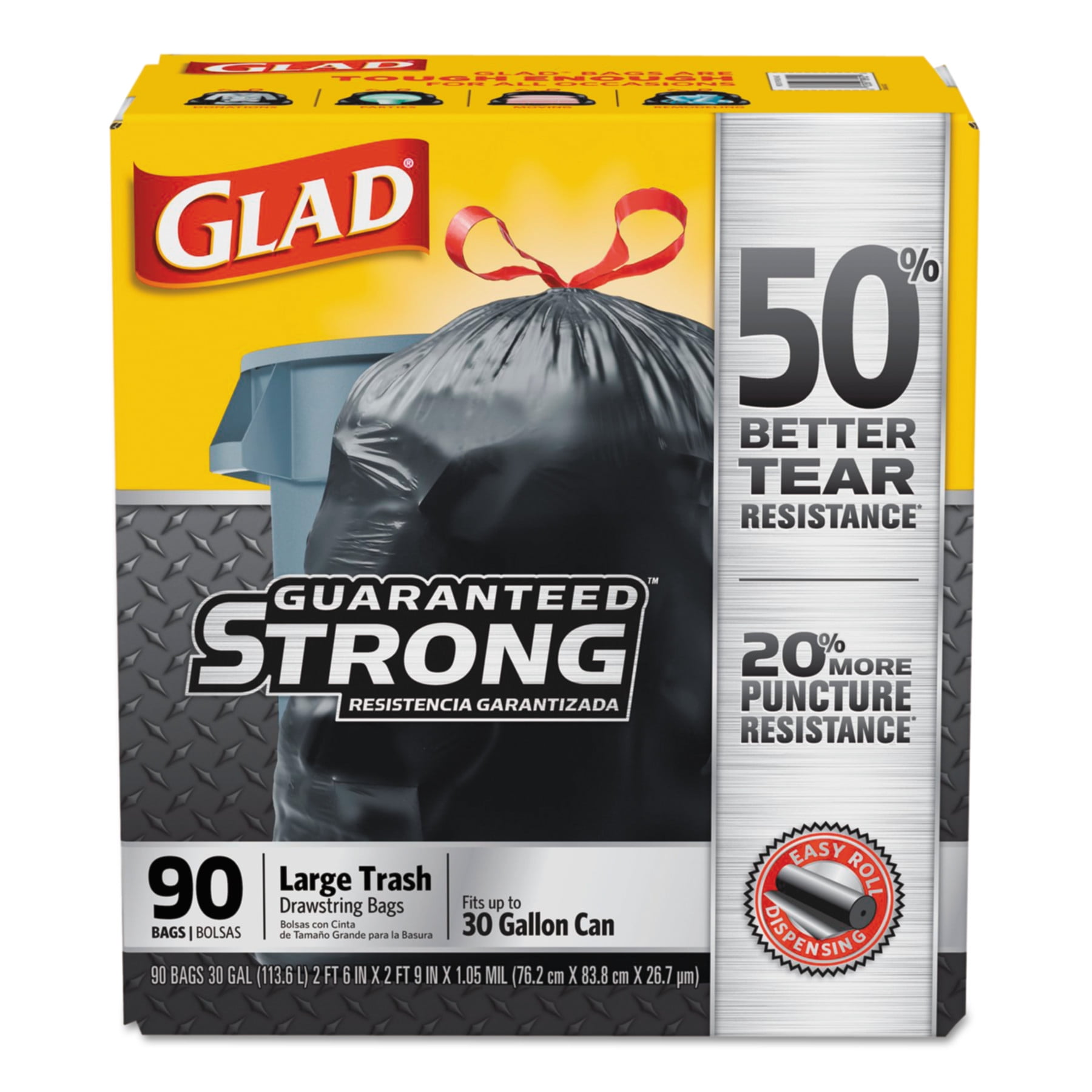 Glad, Drawstring Trash Bags, 30 x 33, 30gal, Black, 90/Carton - Walmart.com
