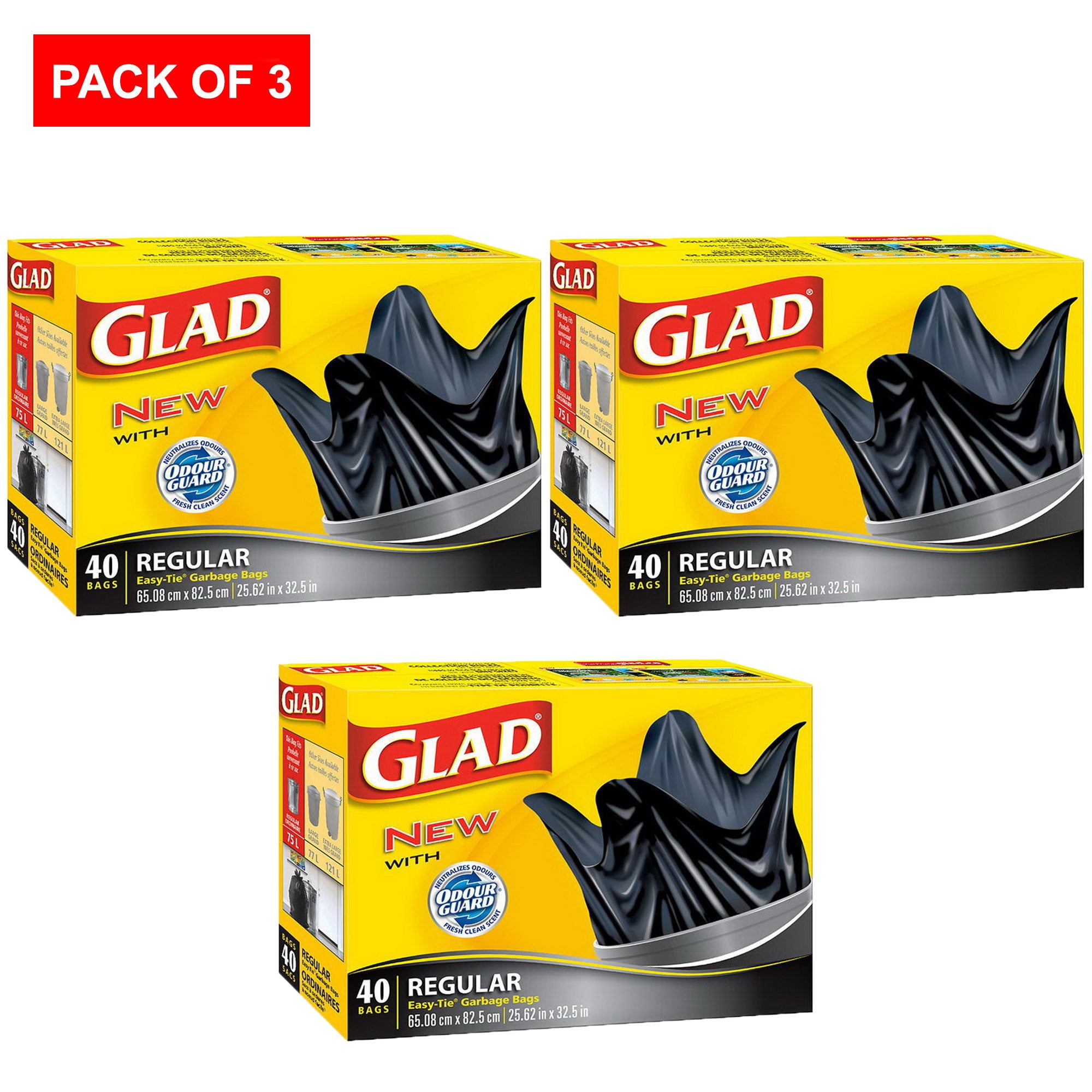 Glad Easy-Tie Regular Garbage Bags, 40 ct - Pack of 3 - Walmart.com
