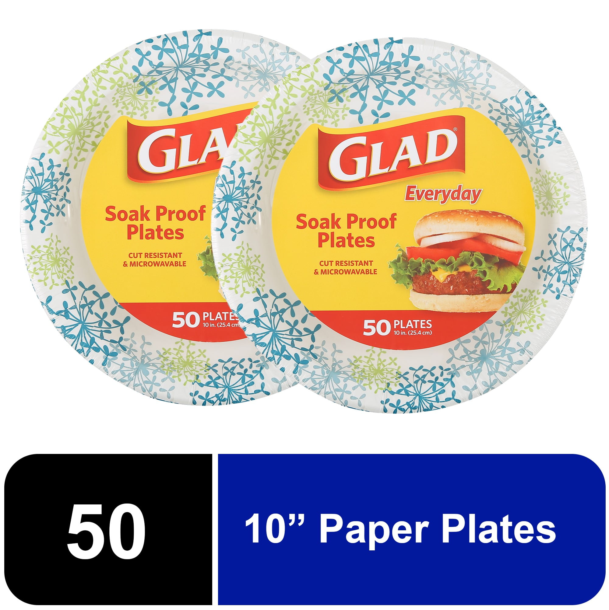 Glad Everyday 10" Round Paper Plates Blue Hydrangea, 2 pack (100 plates ...