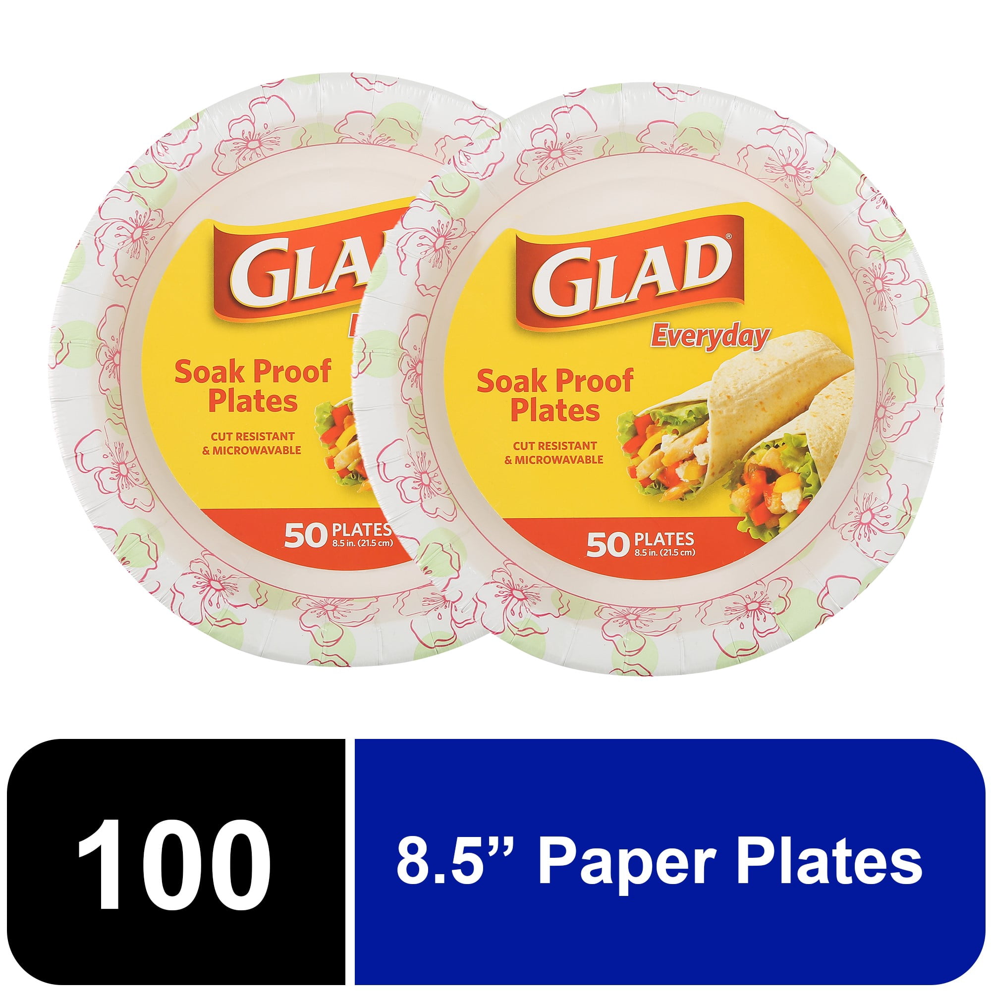 Glad Everyday 8.5" Round Paper Plates Pink Flower, 2 pack (100 plates ...
