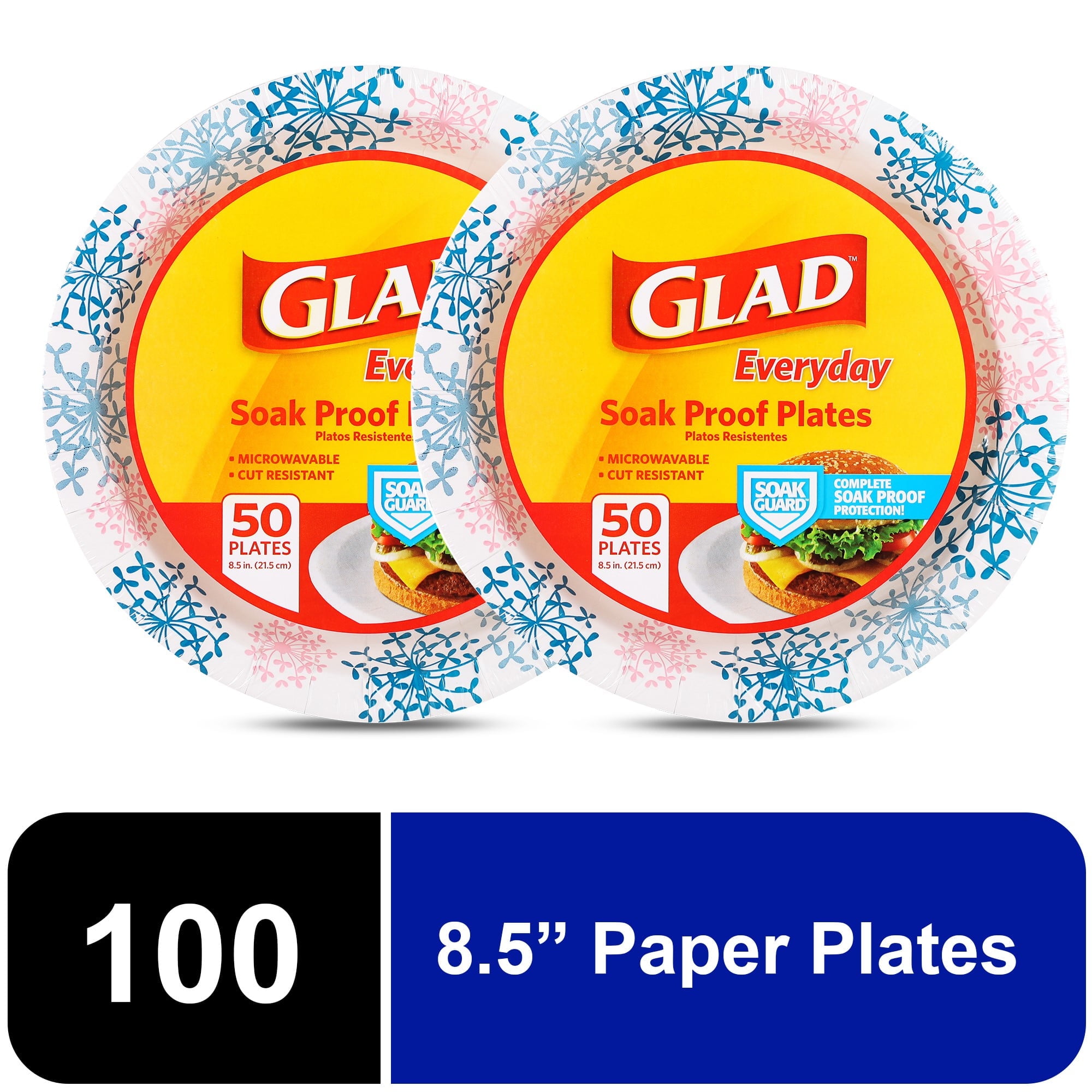 Glad Everyday 8.5" Round Paper Plates Pink Hydrangea, 2 pack (100 ...