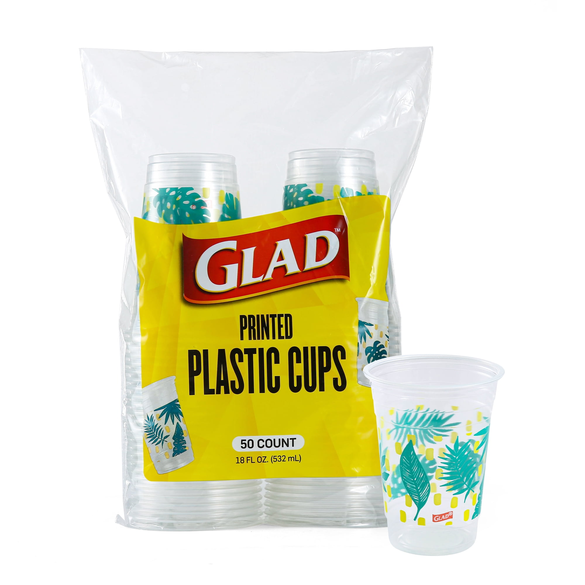 Glad Everyday 18oz Printed Clear Plastic Cups 50ct Palm Leaves ...