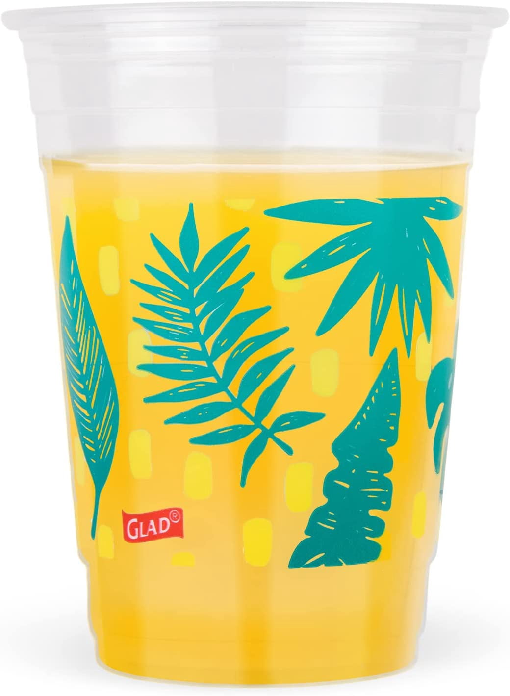 Glad Everyday Clear Plastic Cups with Palm Leaf Print (18 oz, 50 Count ...