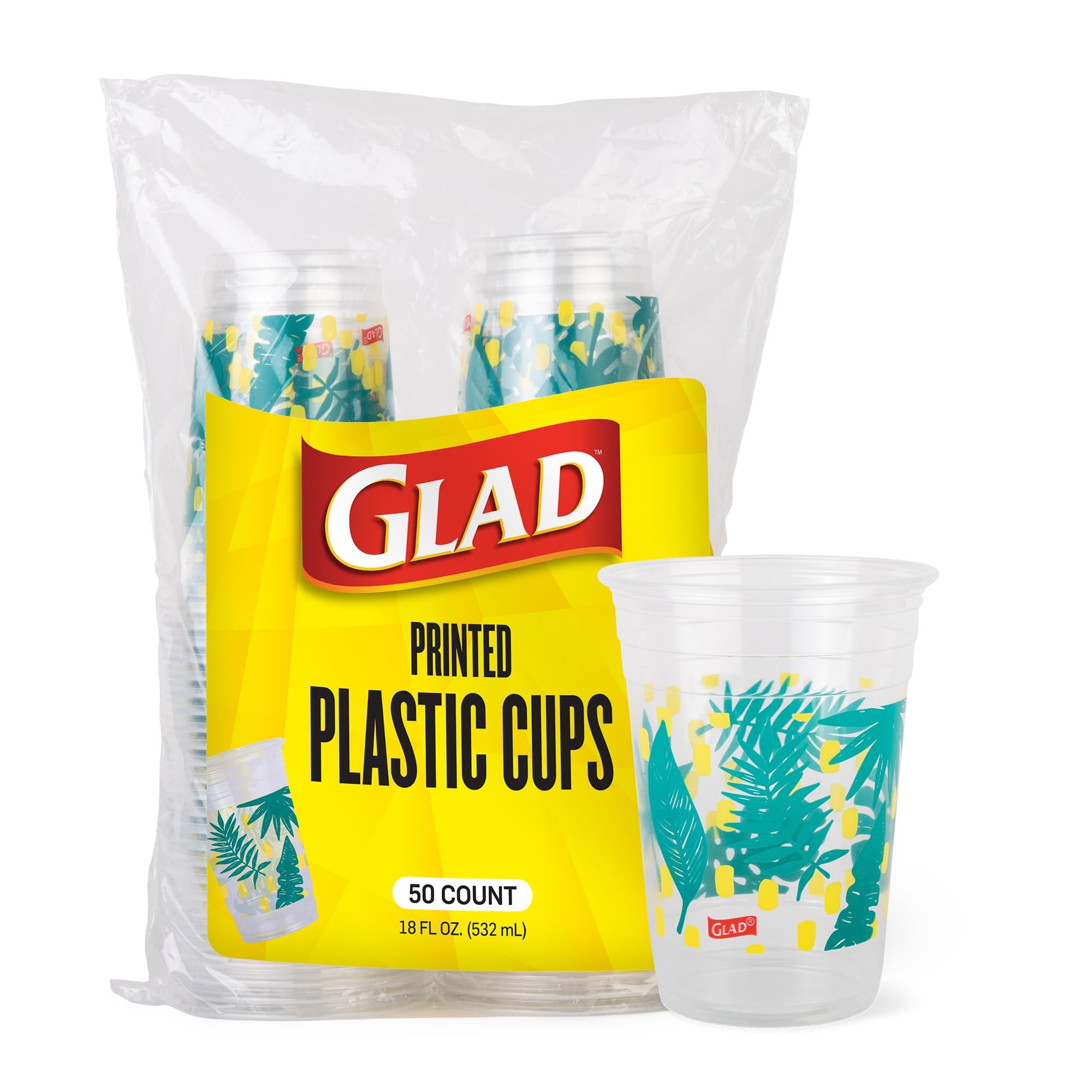 Glad Everyday Clear Plastic TSF6 Cups with Palm Leaf Print - Drinking ...