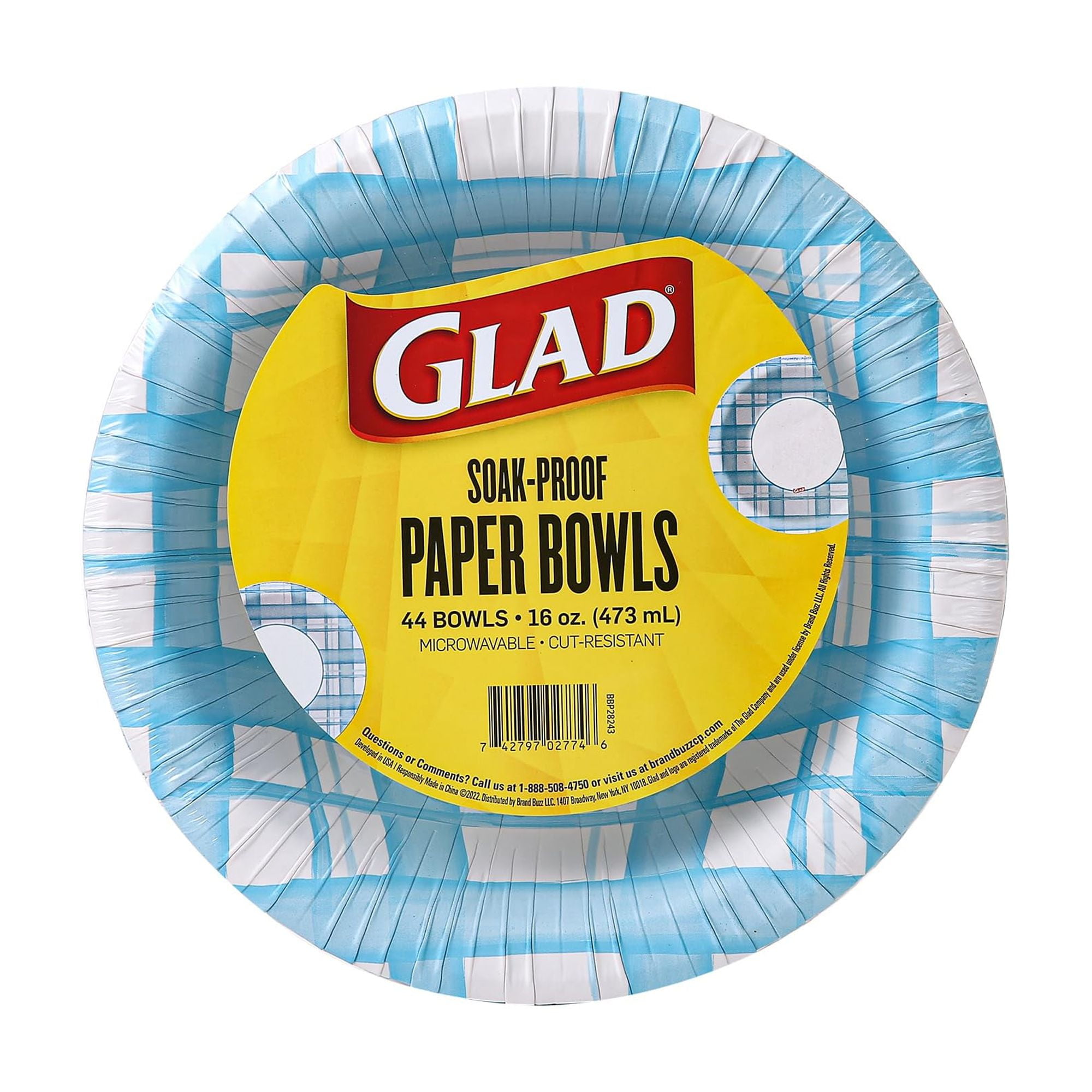 Glad Everyday Disposable Paper Bowls with AFN1Aqua Plaid Design - Soak ...