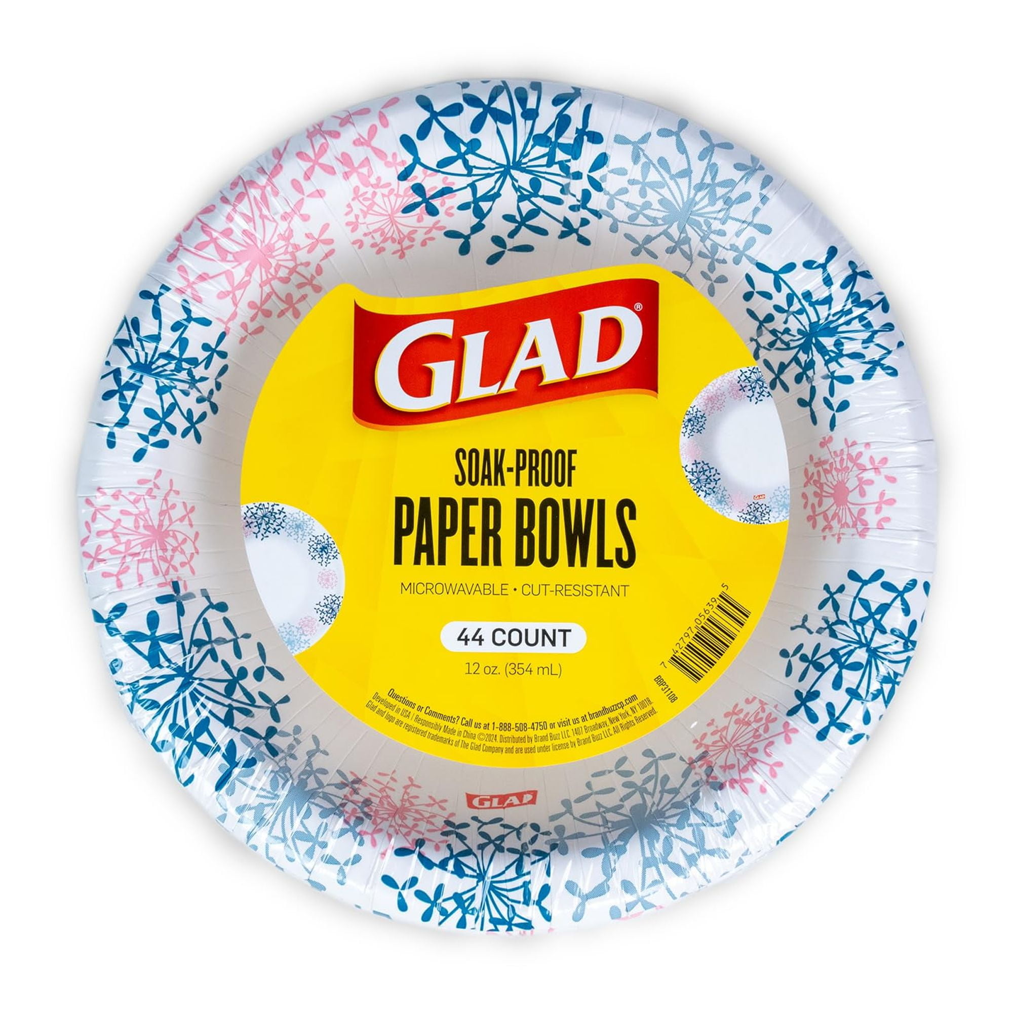 Glad Everyday Disposable Paper MSF2 Bowls with Pink Hydrangea Design ...