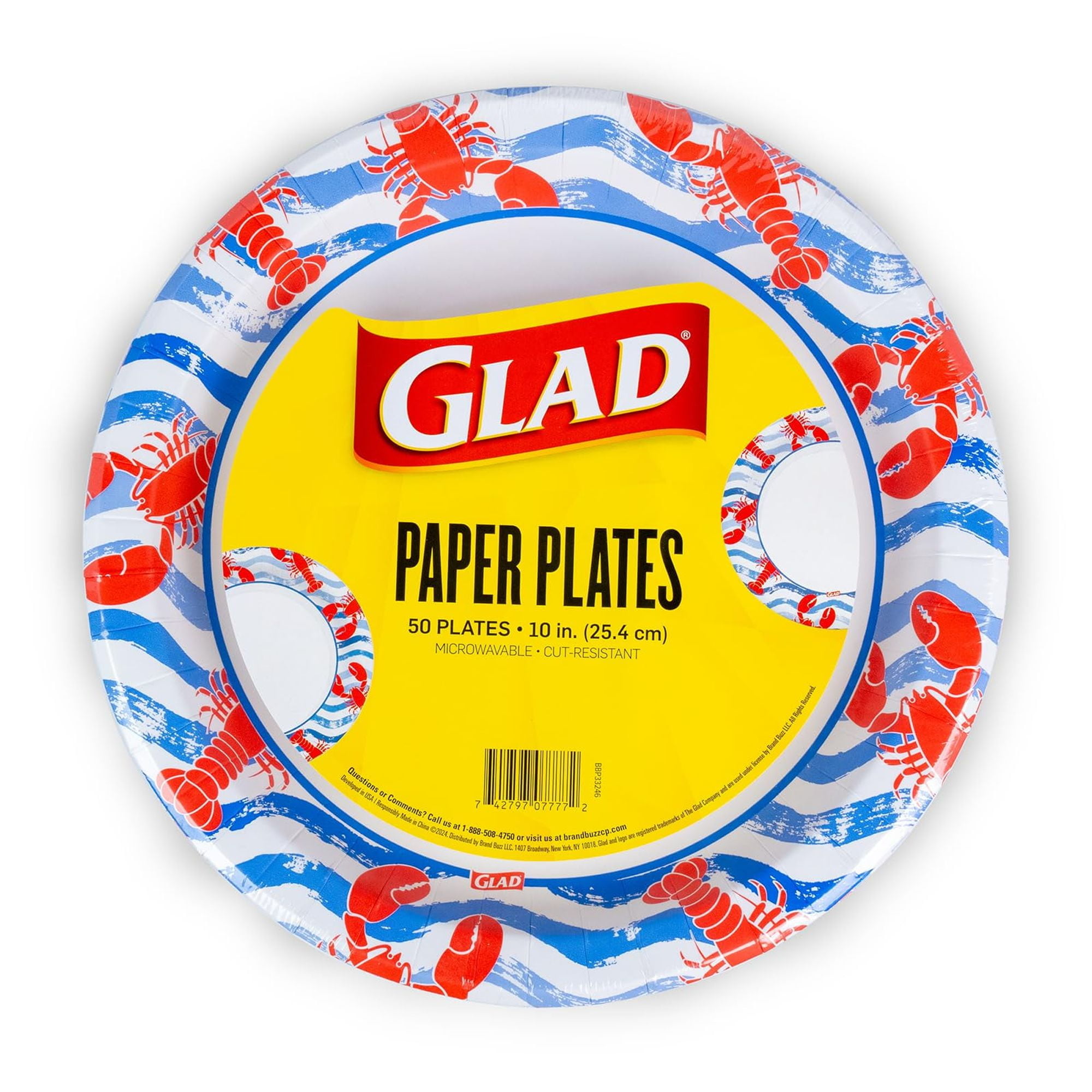 Glad Everyday Round Disposable AIF9 Paper Plates with Lobster Waves ...