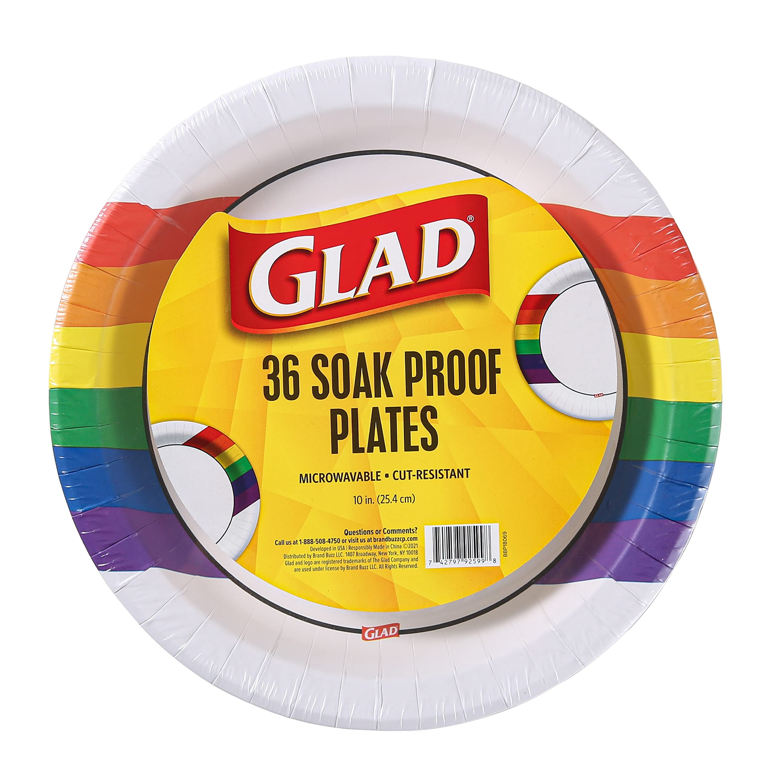 Glad Everyday Round Disposable MSF2 10” Paper Plates with Rainbow ...