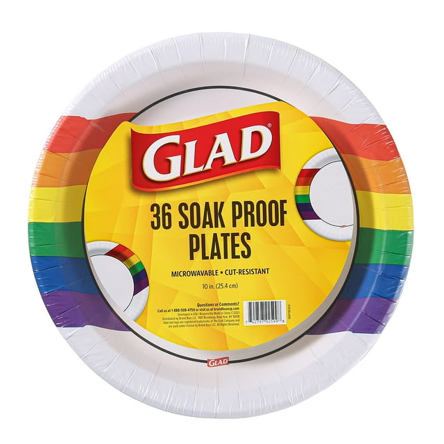 Glad Everyday Round Disposable MSF2 10” Paper Plates with Rainbow ...