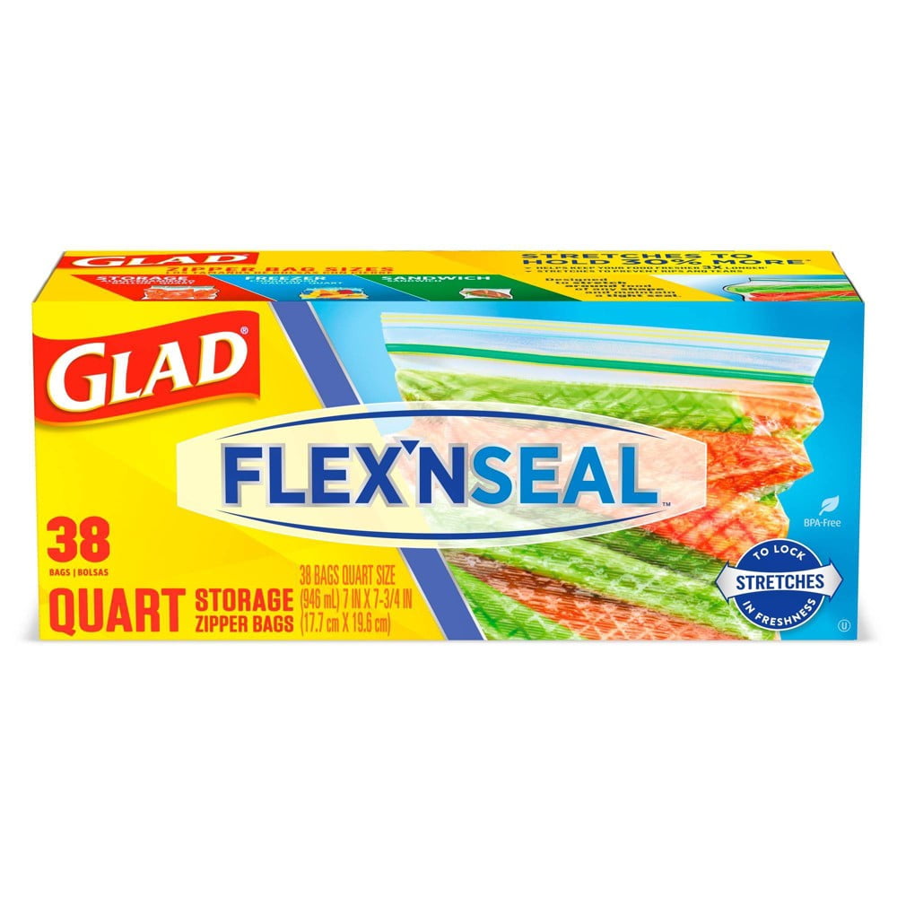 Glad FLEX'NSEAL Zipper Food Storage Quart Bags (Pack of 32) - Walmart.com