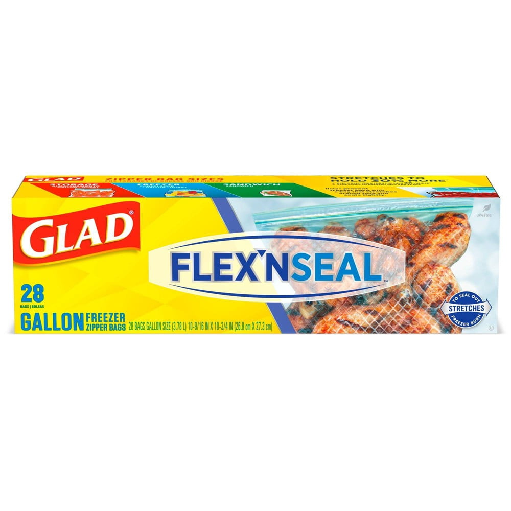Glad Flex'nseal Zipper Freezer Storage Gallon Bags (Pack of 12 ...