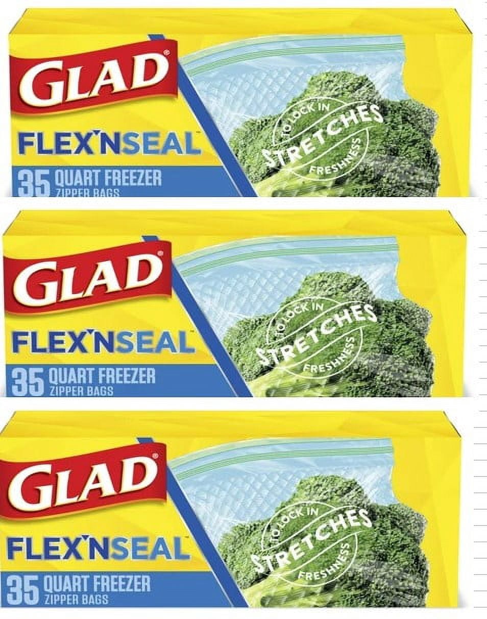 Glad FLEXN SEAL Zipper Freezer Storage Quart Bags, Size Zip Sealable ...