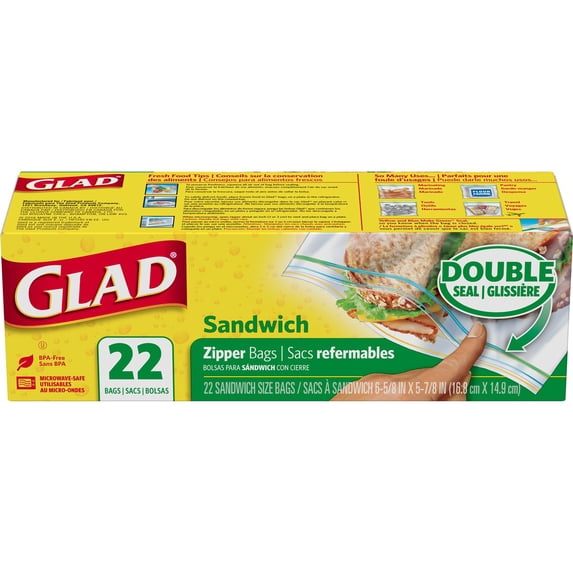 Glad Food Storage Zipper Sandwich Bags, Double Seal, Microwave Safe ...