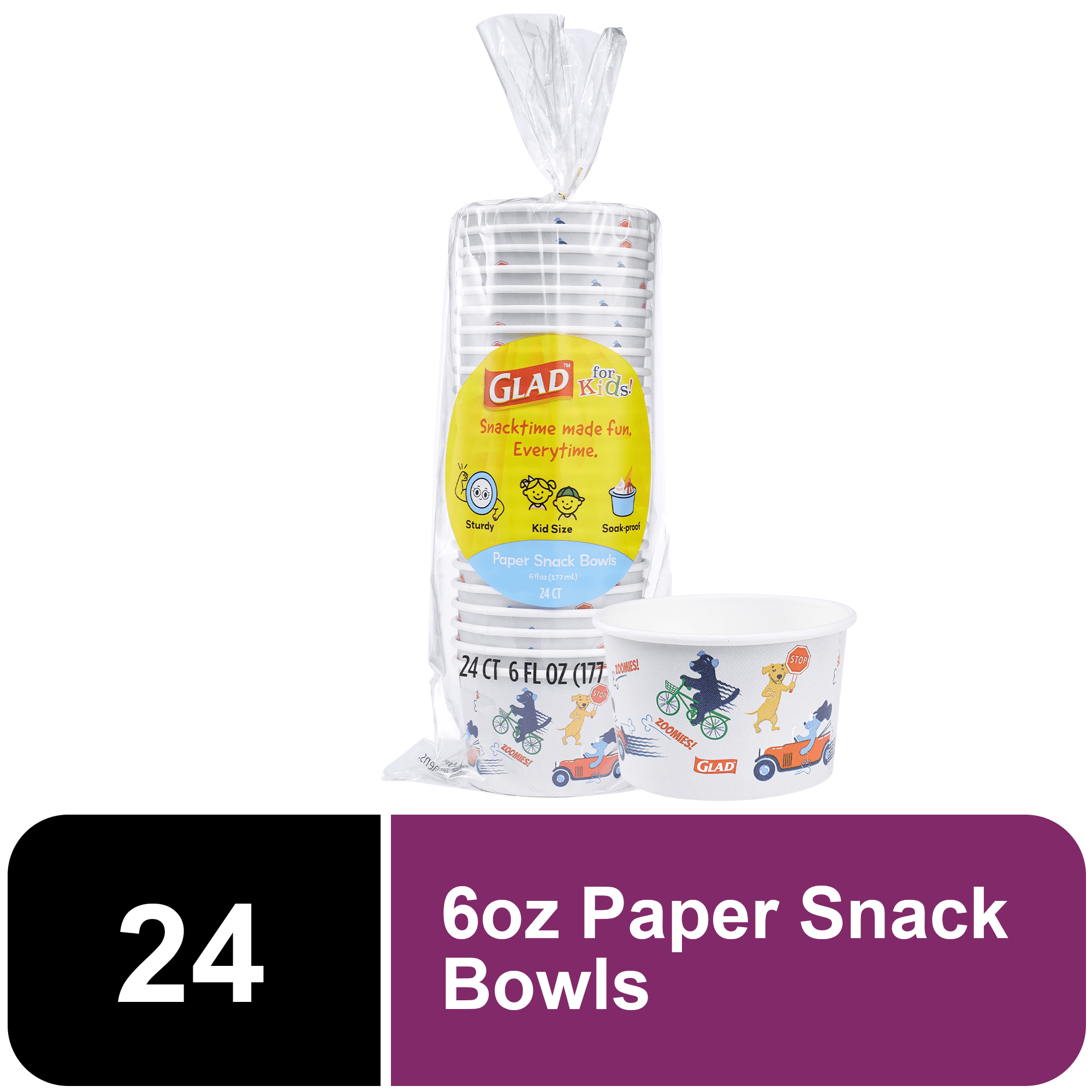 Glad For Kids 6oz Zoomie Dogs Paper Snack Bowls - 24 Ct - Walmart.com