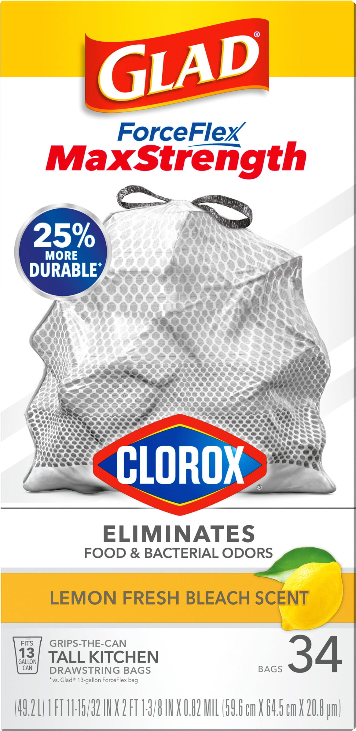 Glad, Trash Bags, 13 gal, Lemon Fresh Scent Odor Shield 34ct - Walmart.com
