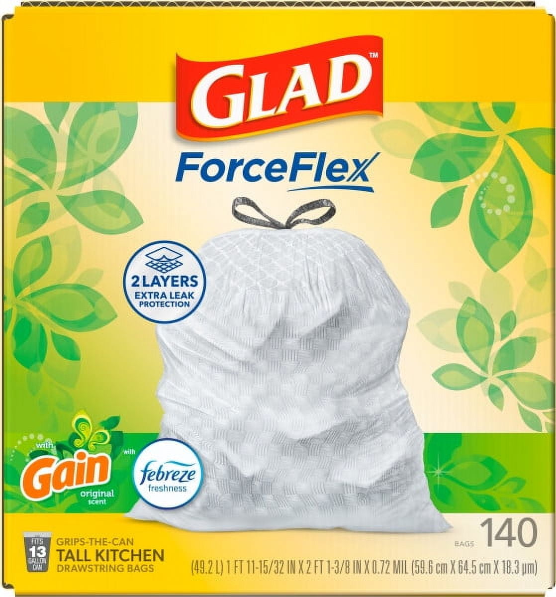 Glad ForceFlex Drawstring Gain Original Trash Bags 13 Gallon 140 Count ...