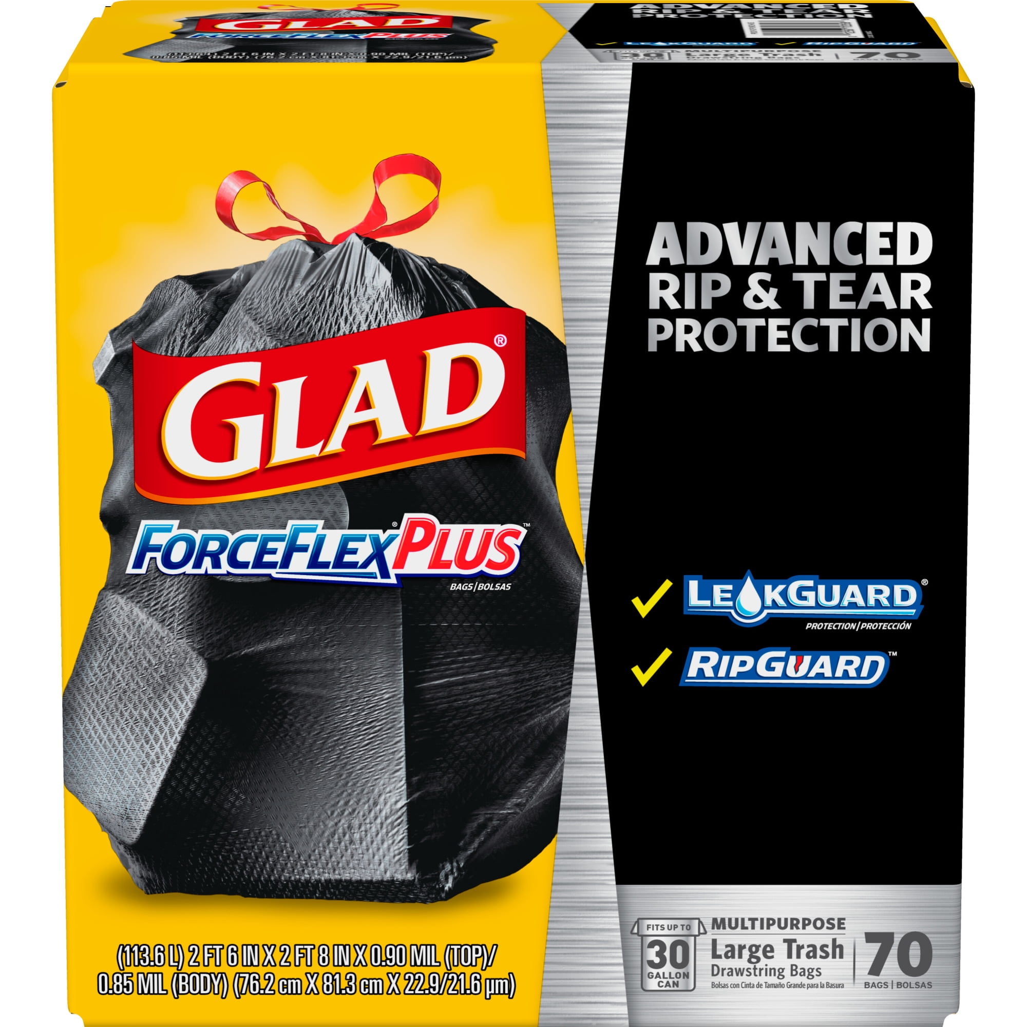 Glad, ForceFlex Drawstring Trash Bags, 30 Gallons, Black, Box of 70 ...