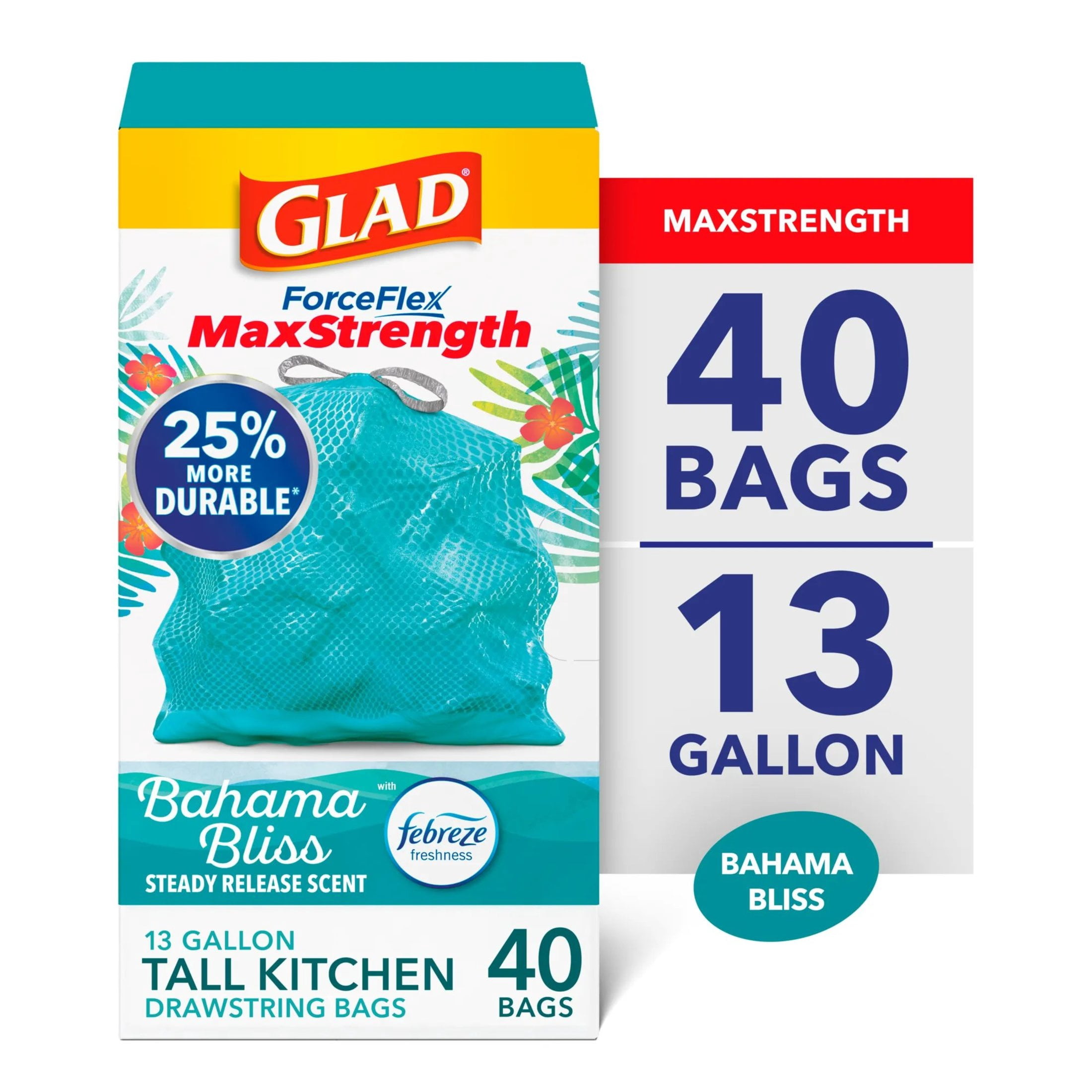 Glad ForceFlex MaxStrength Tall Kitchen Drawstring Trash Bags, 13 Gal ...