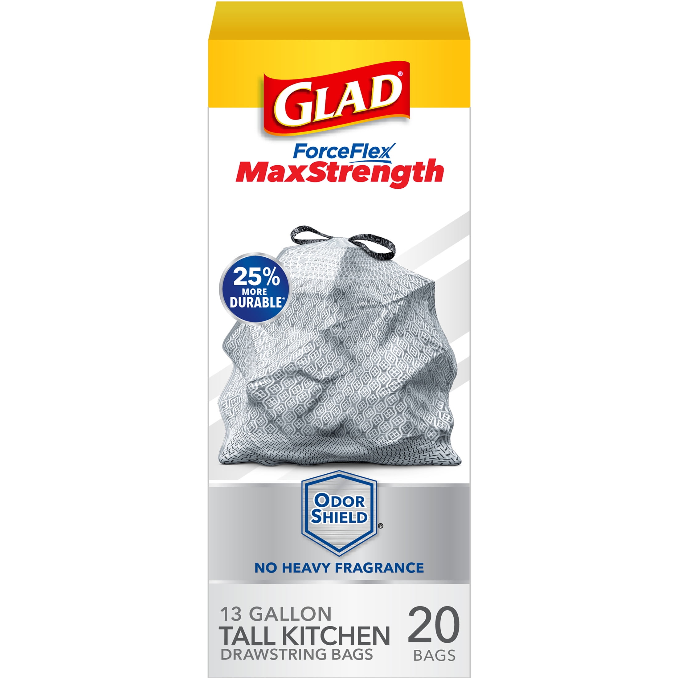 Glad ForceFlex MaxStrength Tall Kitchen Drawstring Trash Bags, 13 ...