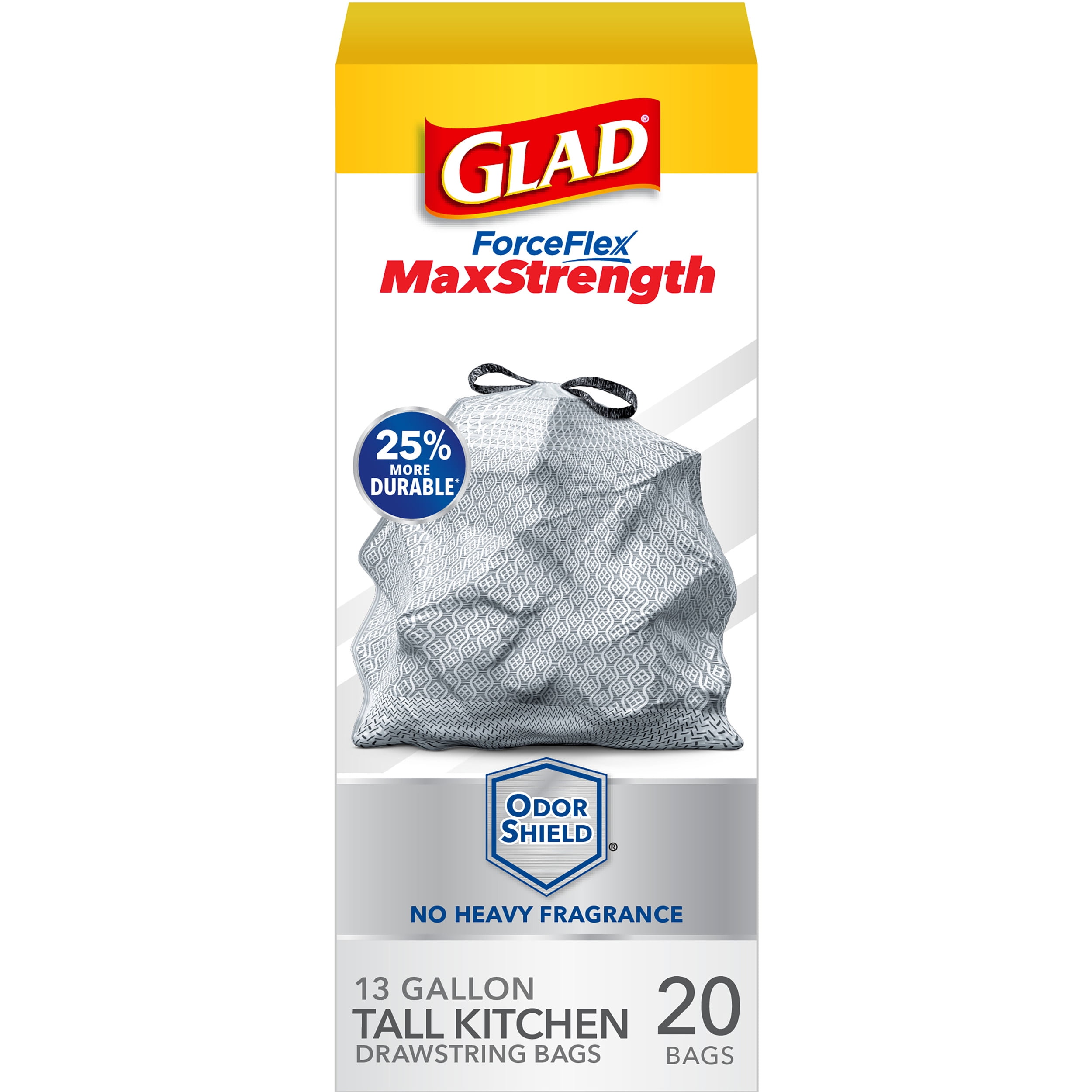 Glad ForceFlex MaxStrength Tall Kitchen Drawstring Trash Bags, 13 ...