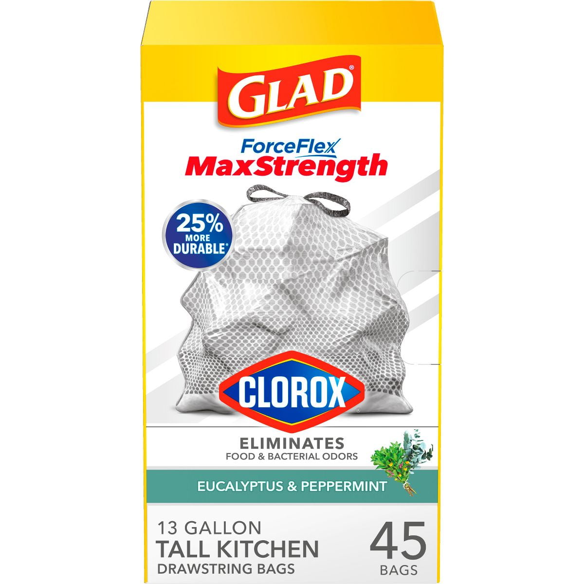 Glad ForceFlex MaxStrength Tall Kitchen Drawstring Trash Bags ...