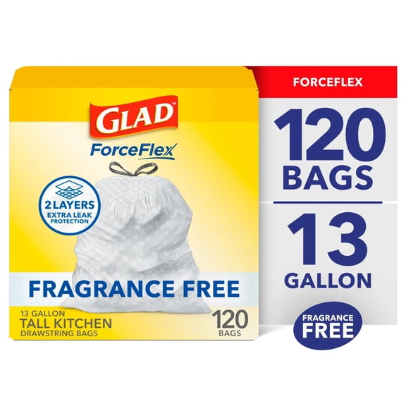ForceFlex Tall Kitchen Drawstring Trash Bags, 13 Gal, Fragrance Free ...