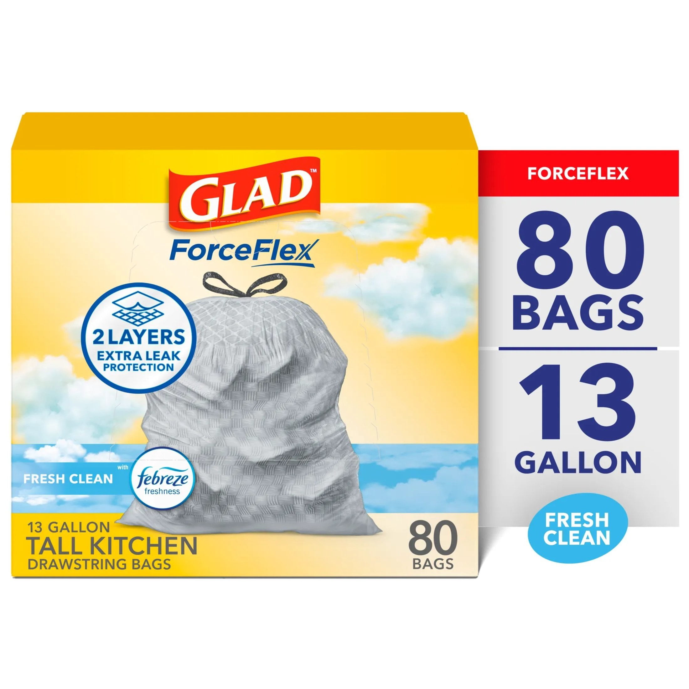 Glad Tall Kitchen Drawstring Trash Bags 13 Gallon with ForceFlex ...