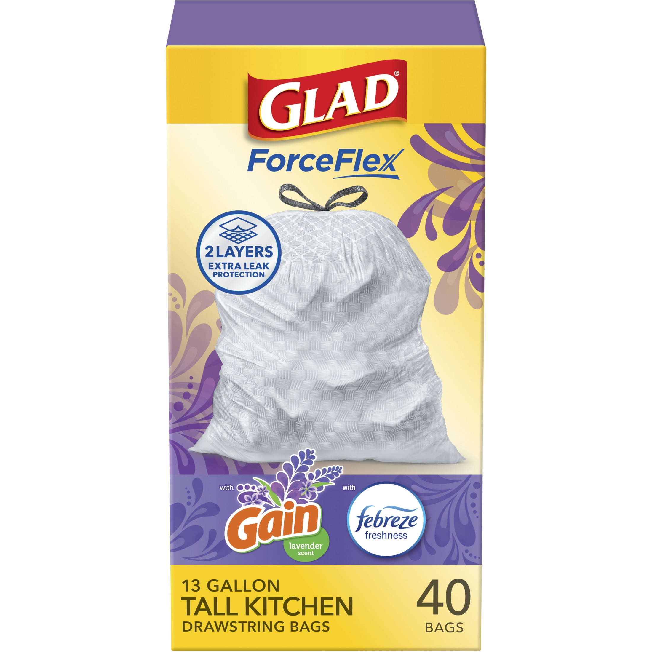 Glad ForceFlex Tall Kitchen Drawstring Trash Bags, 13 Gallon, Gain ...
