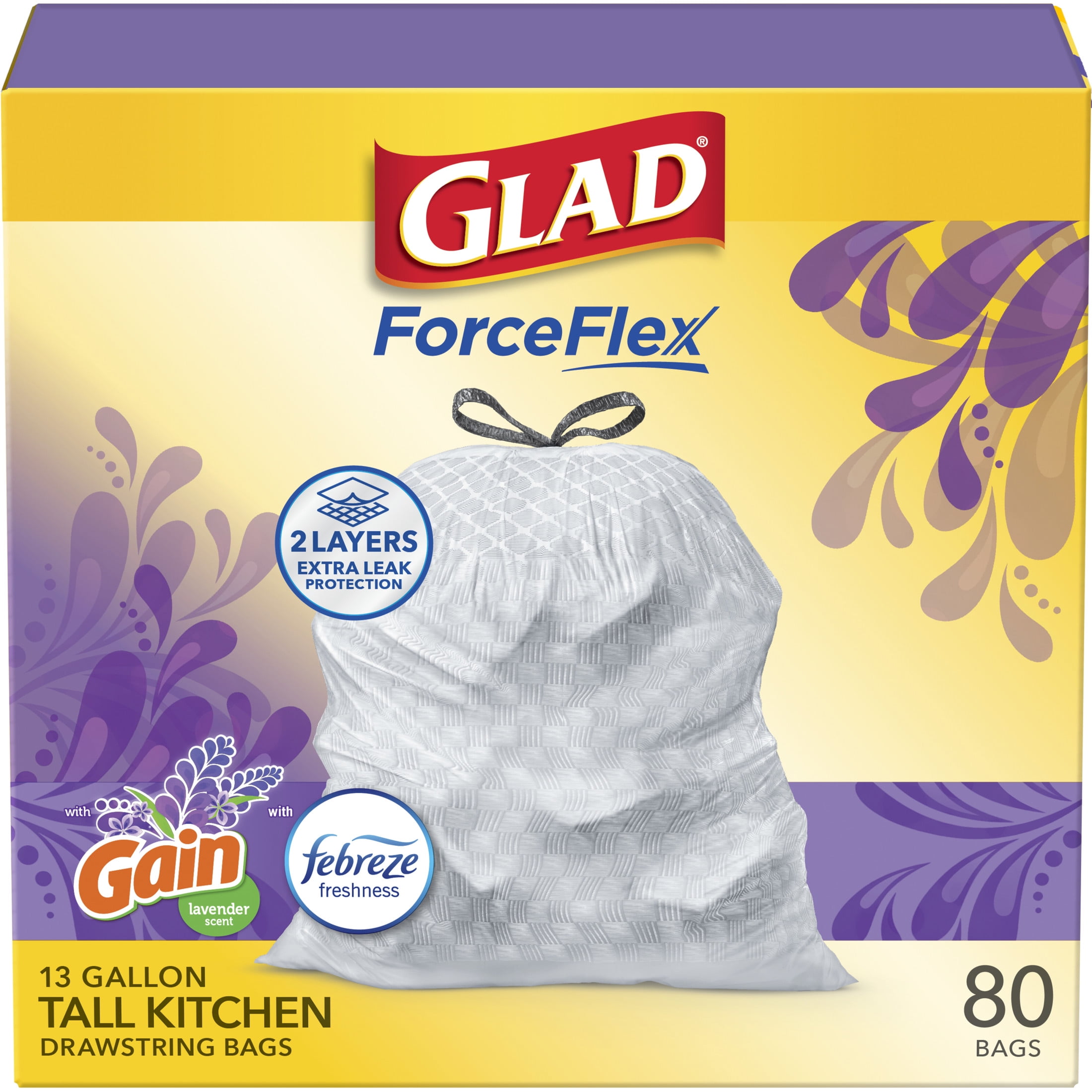 Glad ForceFlex Tall Kitchen Drawstring Trash Bags, 13 Gallon, Gain ...