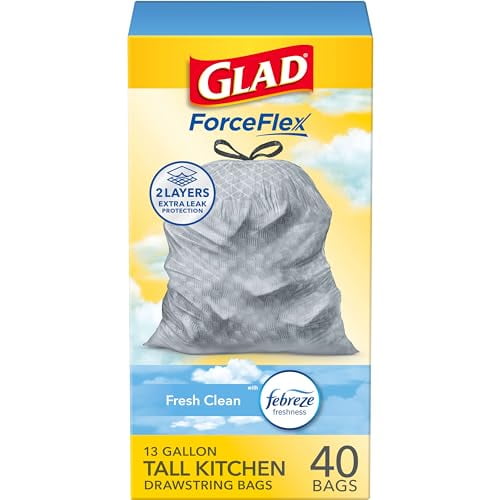 Glad ForceFlex Tall Kitchen Drawstring Trash Bags, Fresh Clean, 13 Gal ...