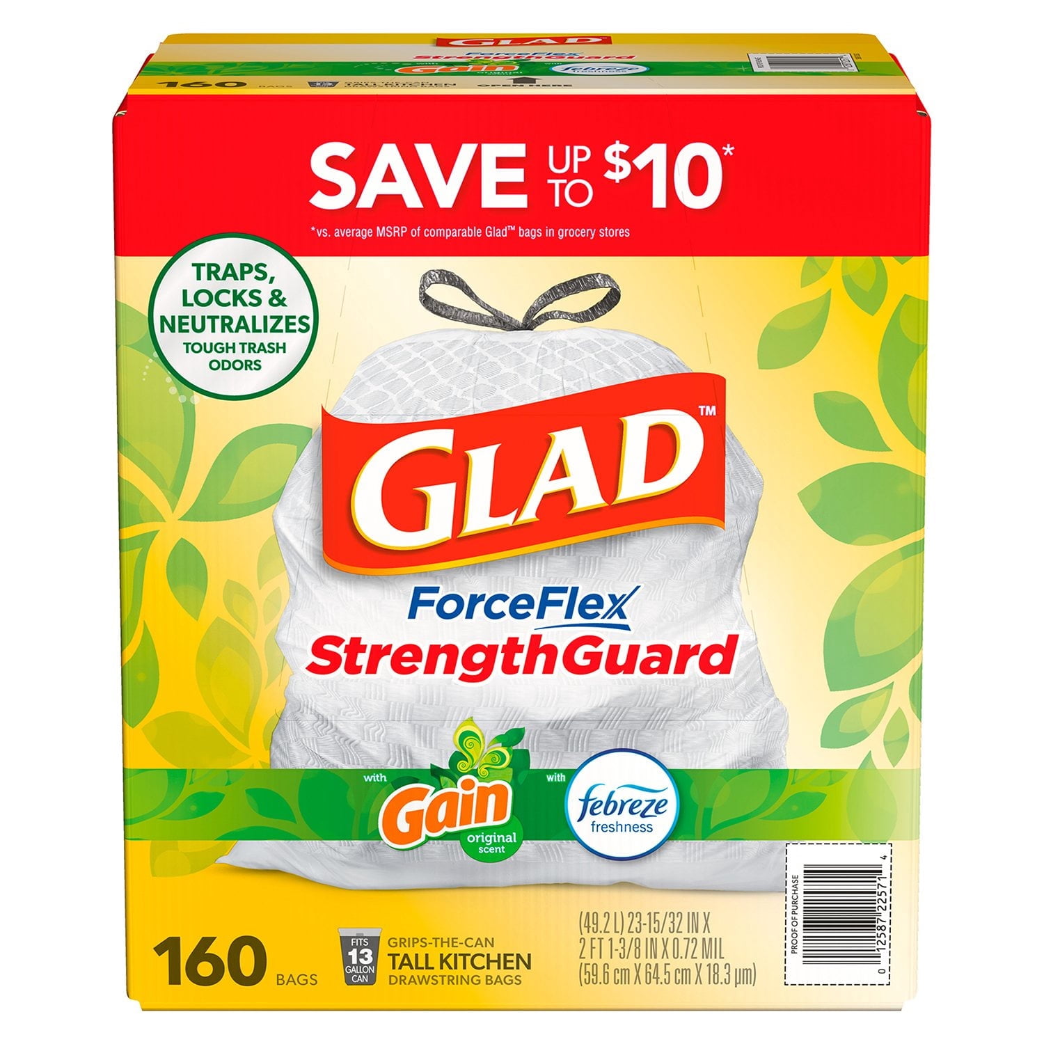 Glad ForceFlex Tall Kitchen Drawstring Trash Bags, Gain Original Scent ...