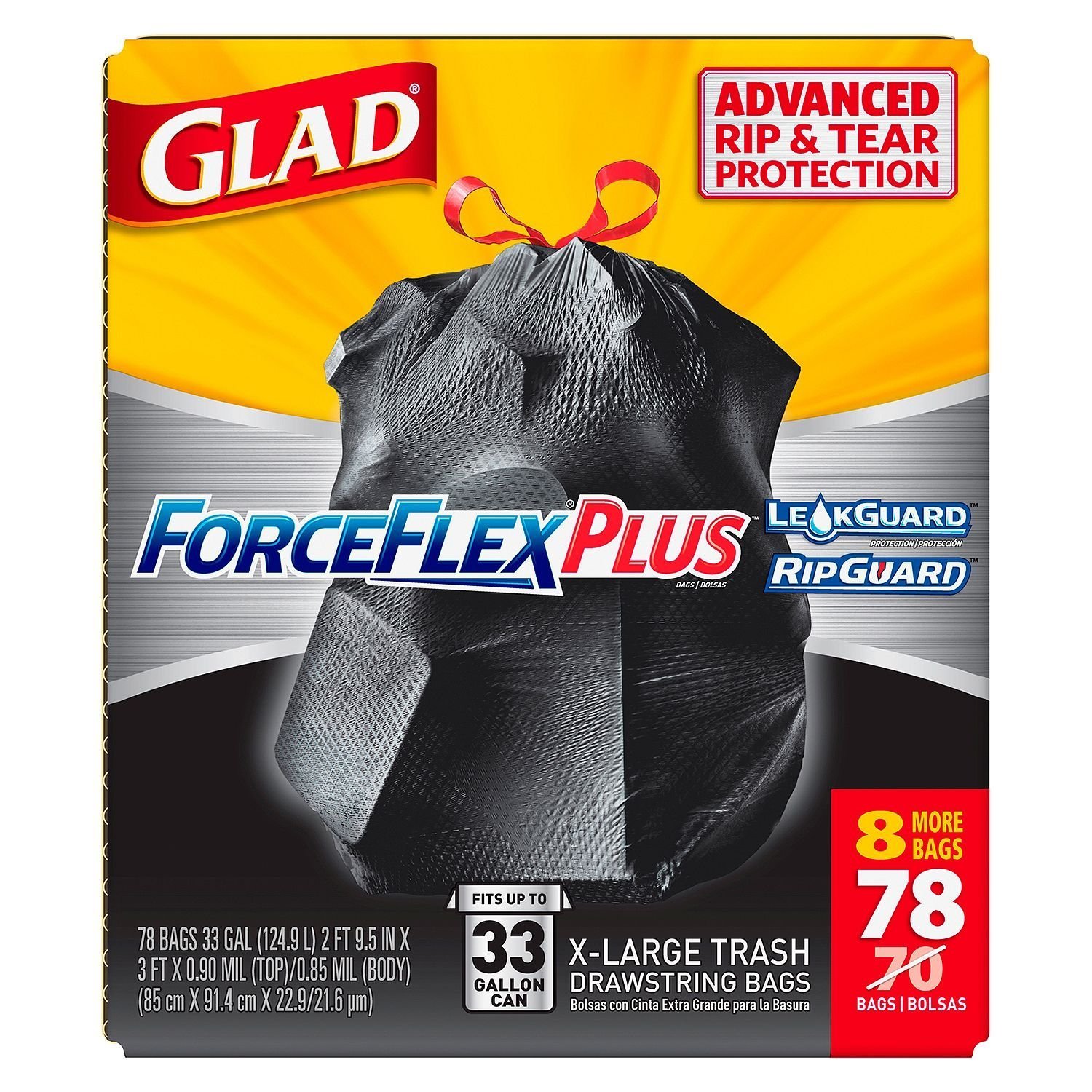 Glad Forceflex Extra Strong Extra Large Tear Resistant Drawstring 33 ...