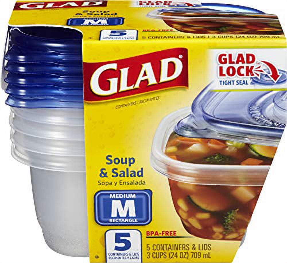 Glad Soup & Salad Medium Size Plastic Food Containers with Lids, 5 ...