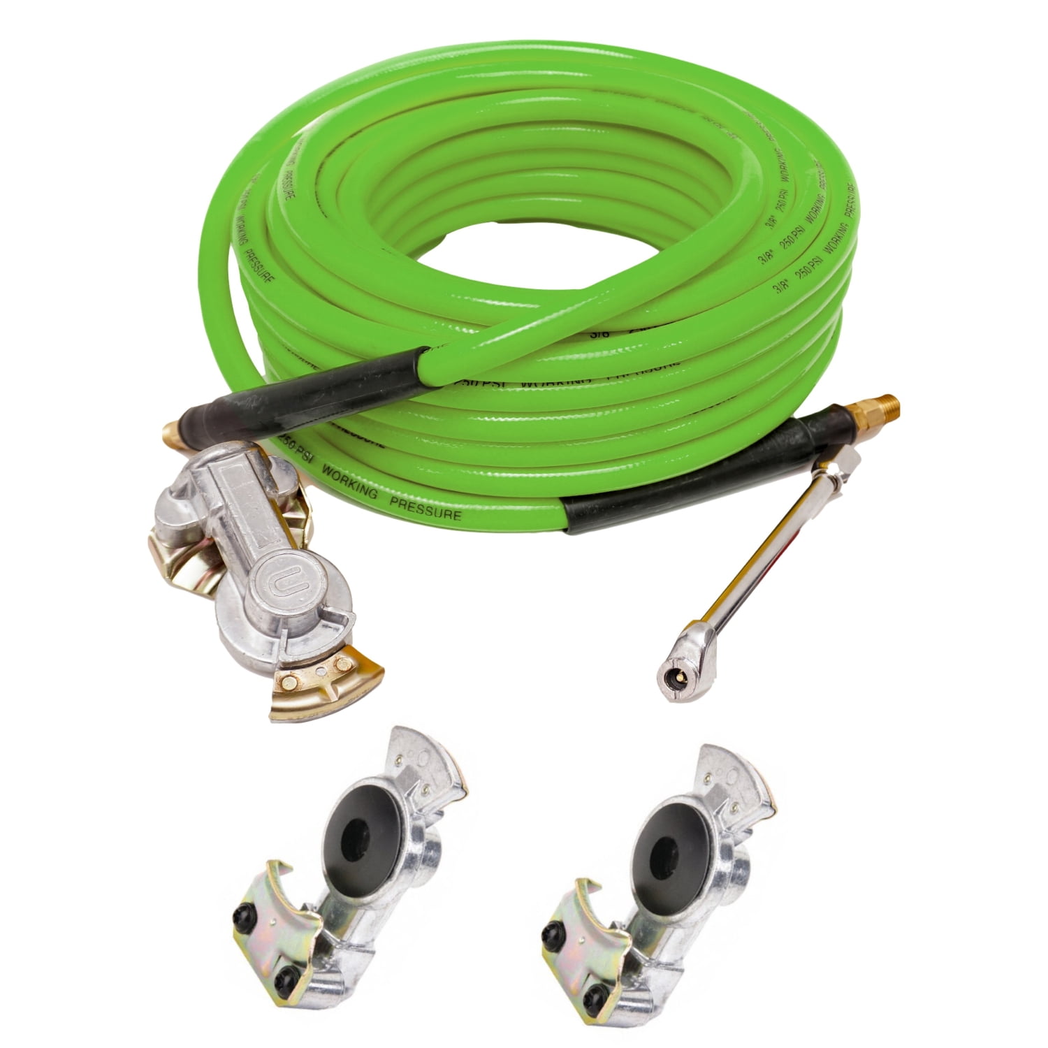 Glad Hand Air Hose Inflator Kit 3/8" x 50 ft w/ Dual Foot Chuck 300 PSI ...