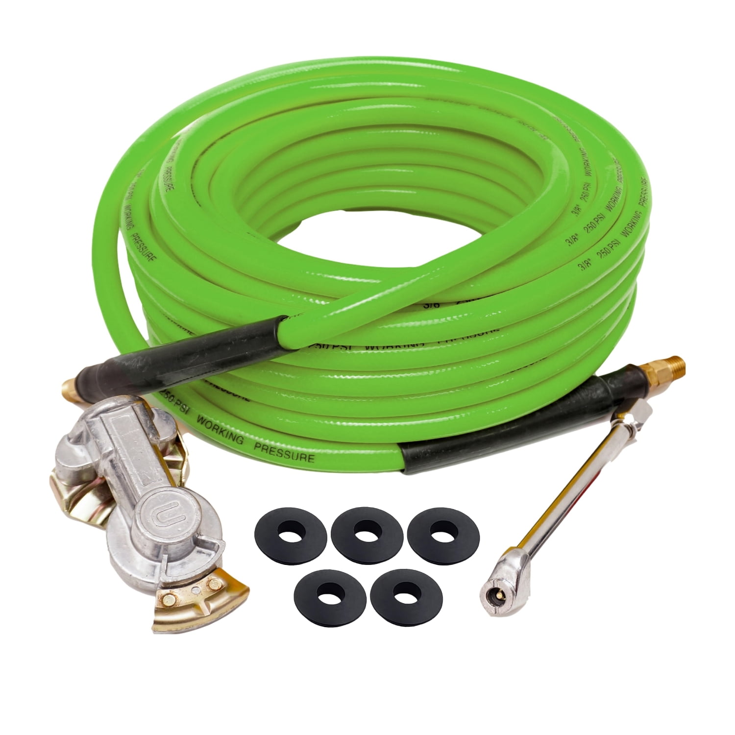 Glad Hand Air Hose Inflator Kit 3/8" x 50 ft w/ Dual Foot Chuck 300 PSI ...