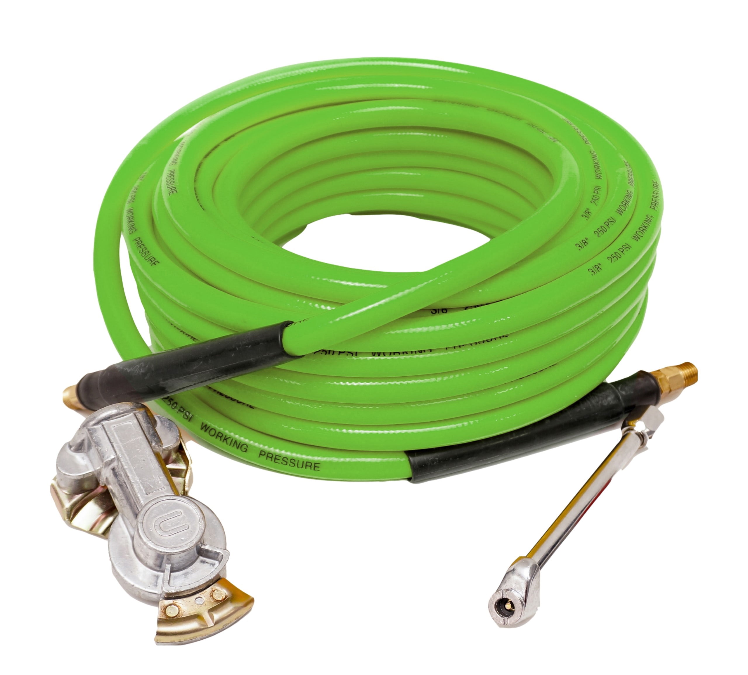 Glad Hand Air Hose Inflator Kit 3/8" x 50 ft w/ Dual Foot Chuck 300 PSI ...