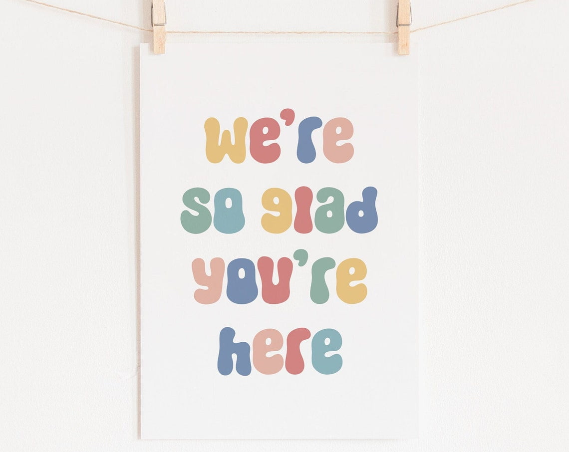We'Re So Glad You'Re Here, Classroom Poster, Retro Classroom Decor ...
