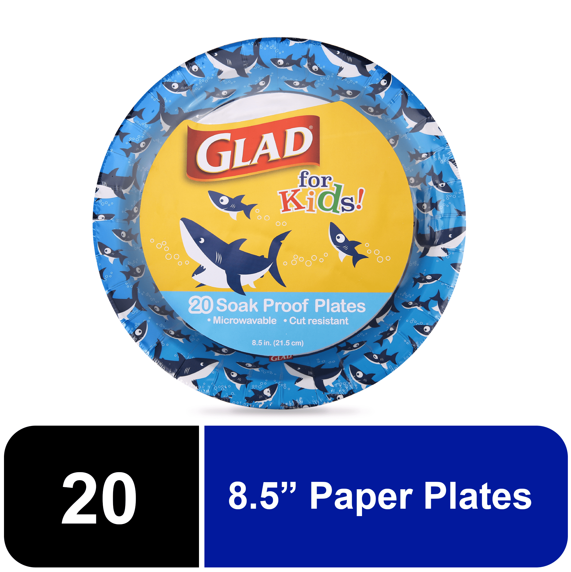 Glad Kids Sharks Round Paper Plates, 8.5", (20 plates total) - Walmart.com
