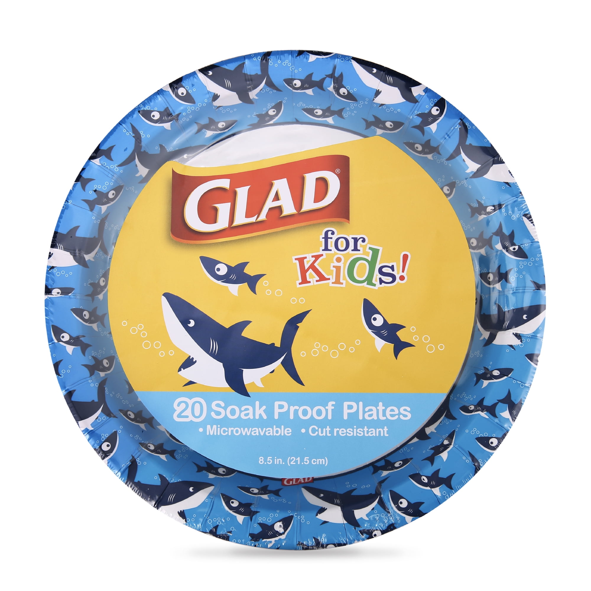 Glad Kids Sharks Round Paper Plates, 8.5", 3 pack (60 plates total ...