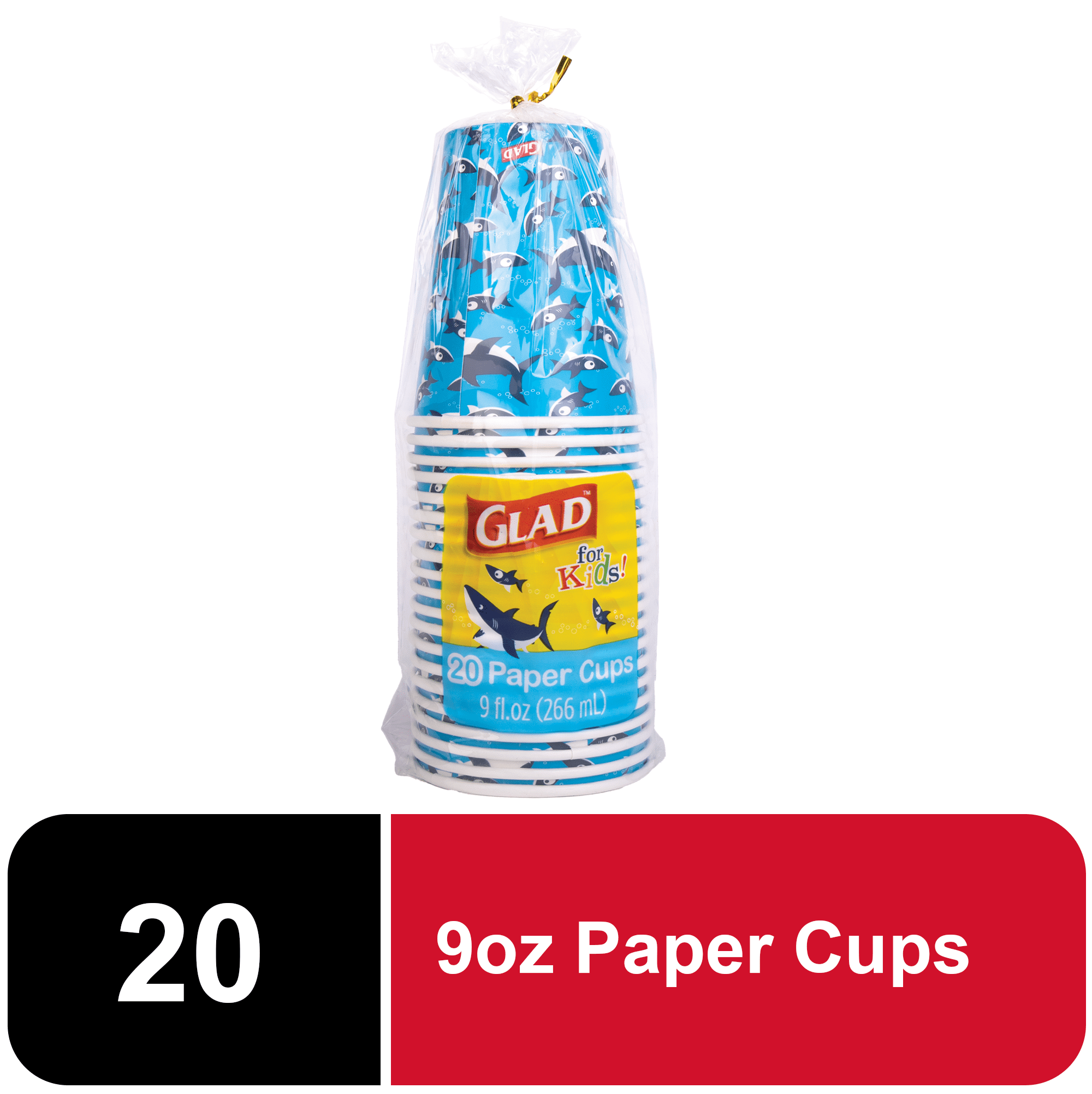 Glad For Kids Sharks Design Paper Cups, 9oz, 20 Count - Walmart.com