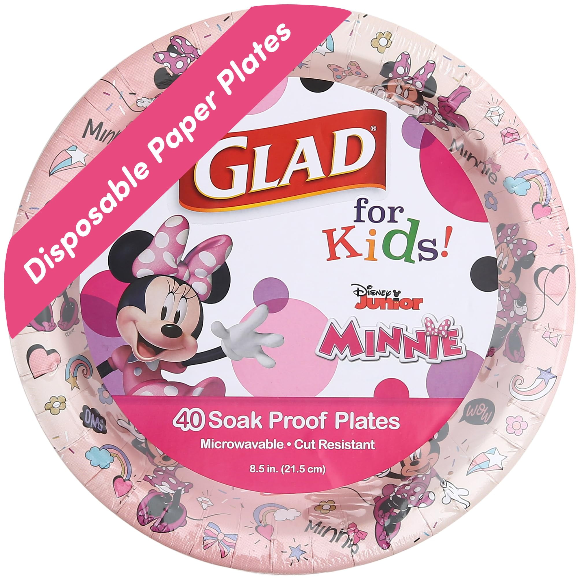 Glad for Kids Disney Minnie Mouse FST1 Disposable Paper Plates, Pink ...