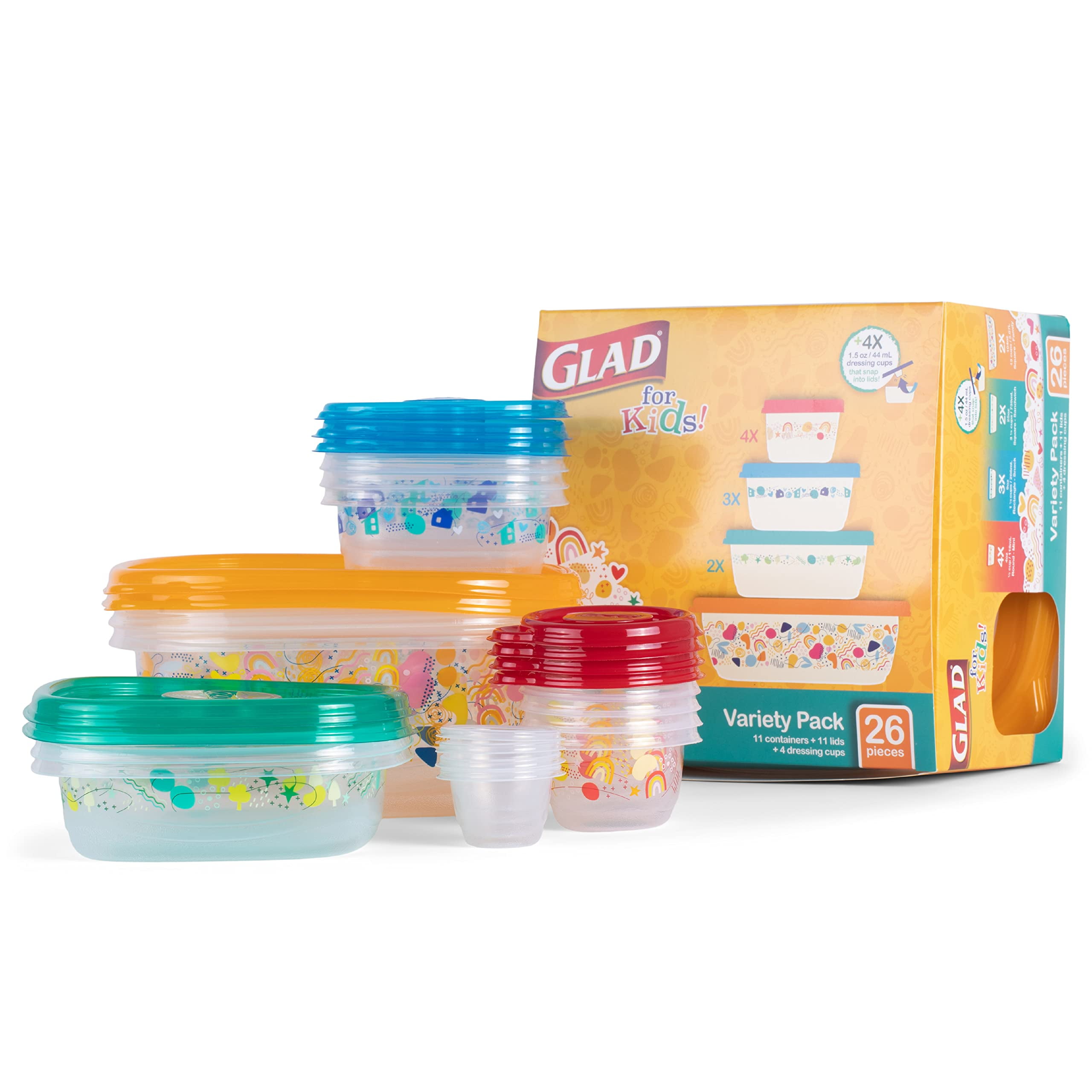 Glad for Kids GladWare Variety Pack 26ct Back to School Pattern Food ...