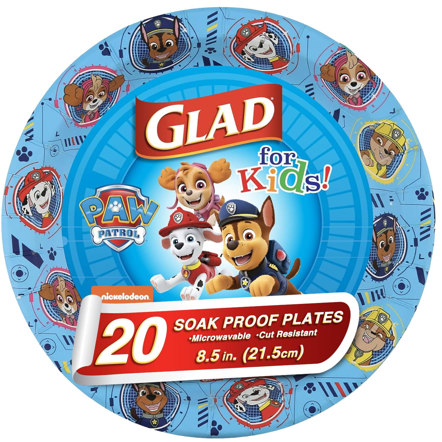 Glad for Kids Paw OIF8 Patrol Paper Plates, 20 Count, 8.5 Inches ...