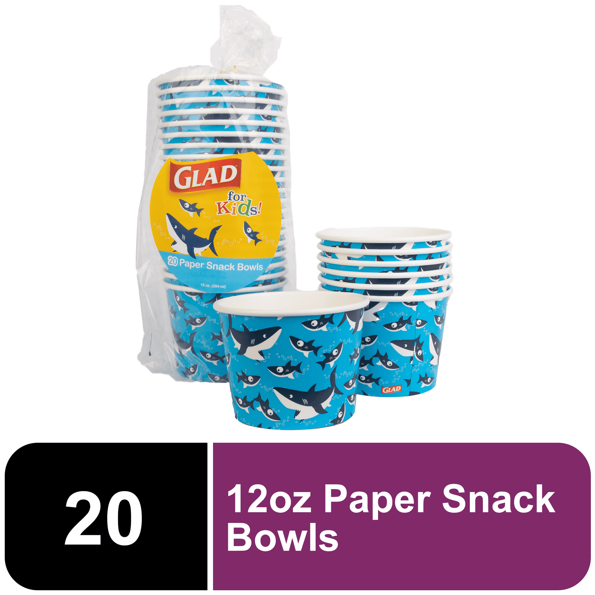 Glad Kids Sharks Paper Snack Bowls No Lid 12oz 20ct - pack of 4 ...