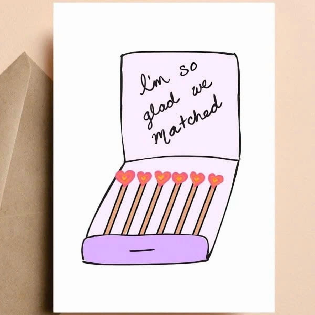 Glad We Matched" Cute Greeting Card - Heart Matchsticks Design ...